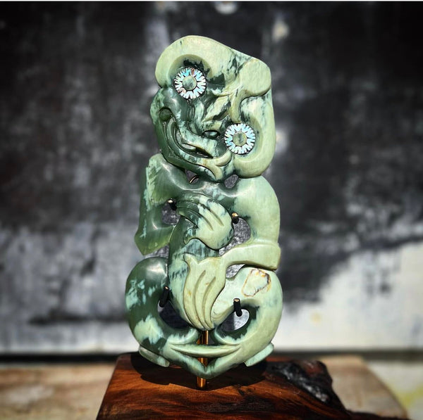 Signature White Flower Inanga Jade Hei Tiki - Sands Carving Studio