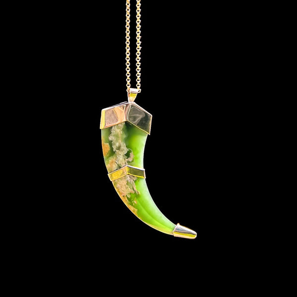 Gold Flower Jade Niho - Gold Jade Tooth Pendant - Sands Carving Studio